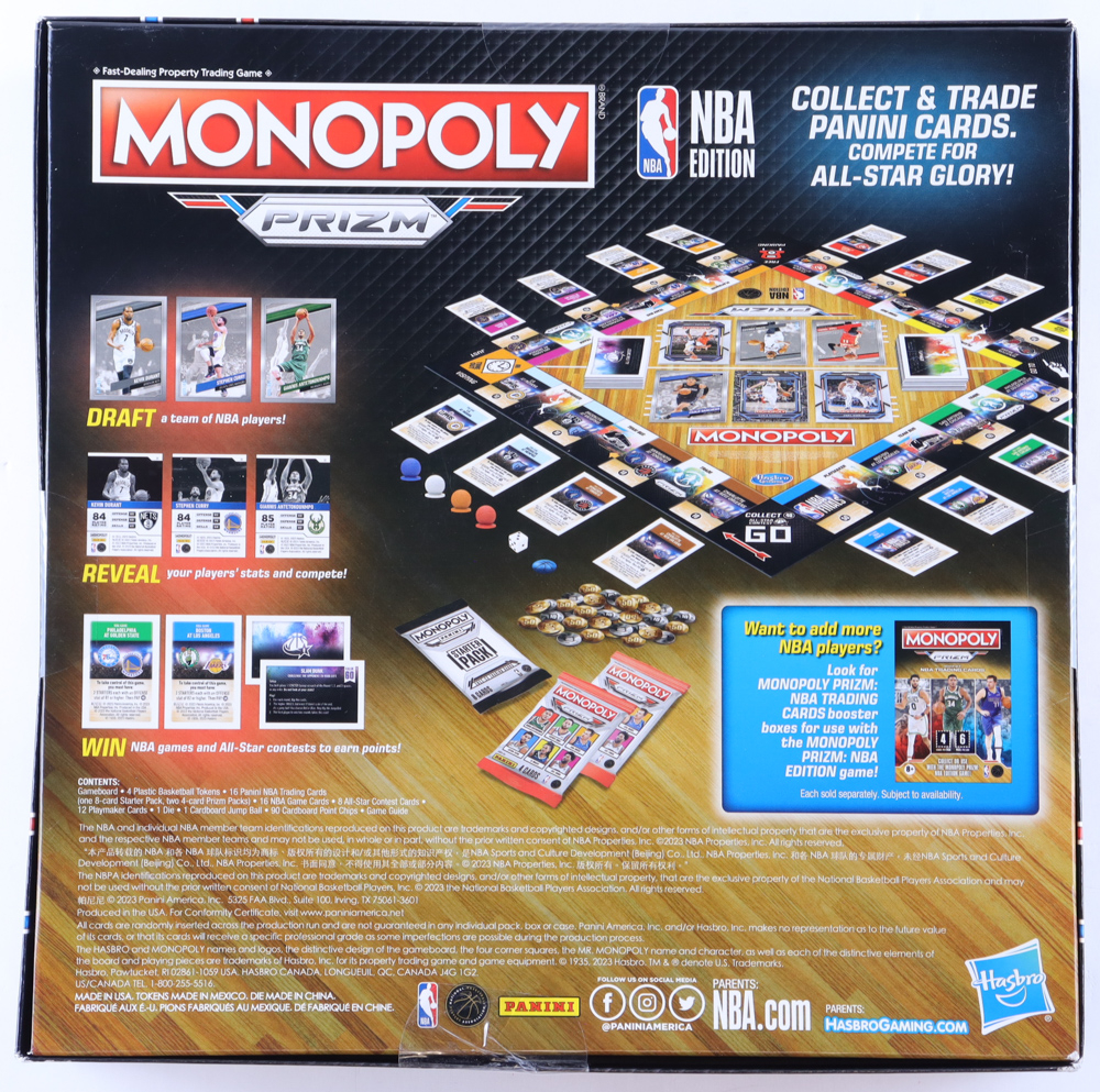 Monopoly Prizm NBA Edition Board Game With Panini NBA Trading Cards ...