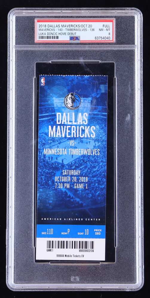Luka Doncic Home Debut | 2018 Mavericks vs Timberwolves Ticket (PSA 8 ...