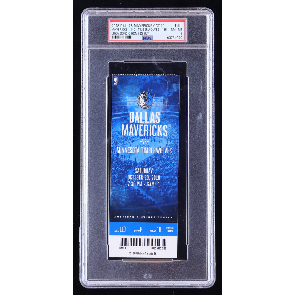 Luka Doncic Home Debut | 2018 Mavericks vs Timberwolves Ticket (PSA 8 ...