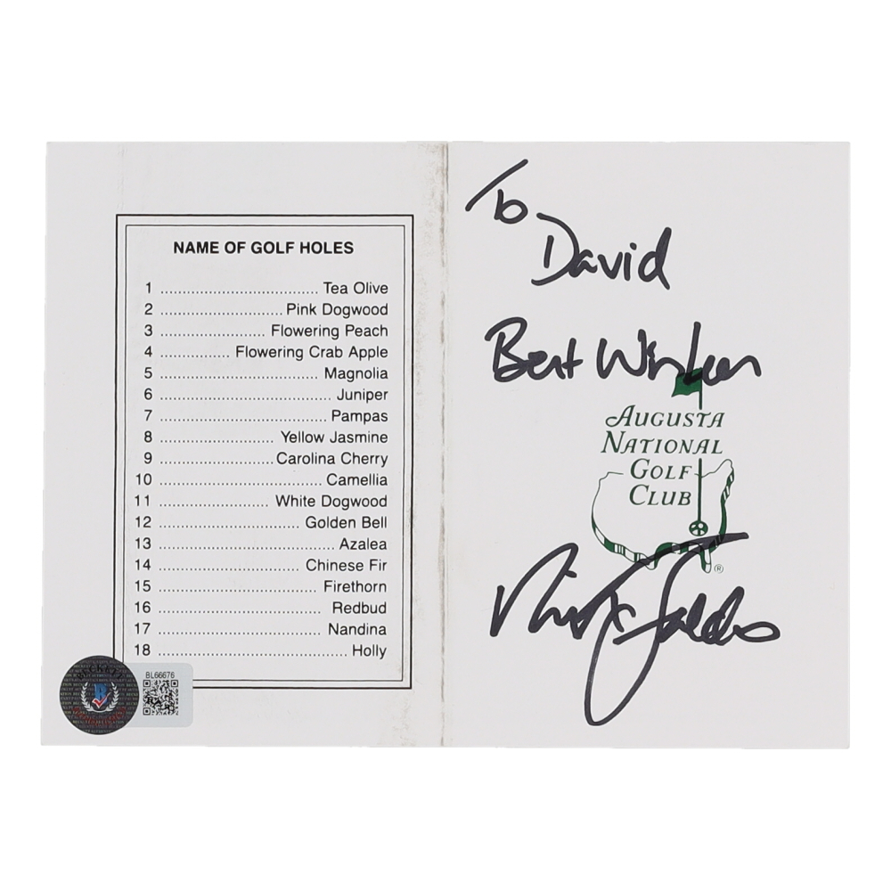 Nick Faldo Signed Augusta National Golf Club Scorecard Inscribed "Best ...