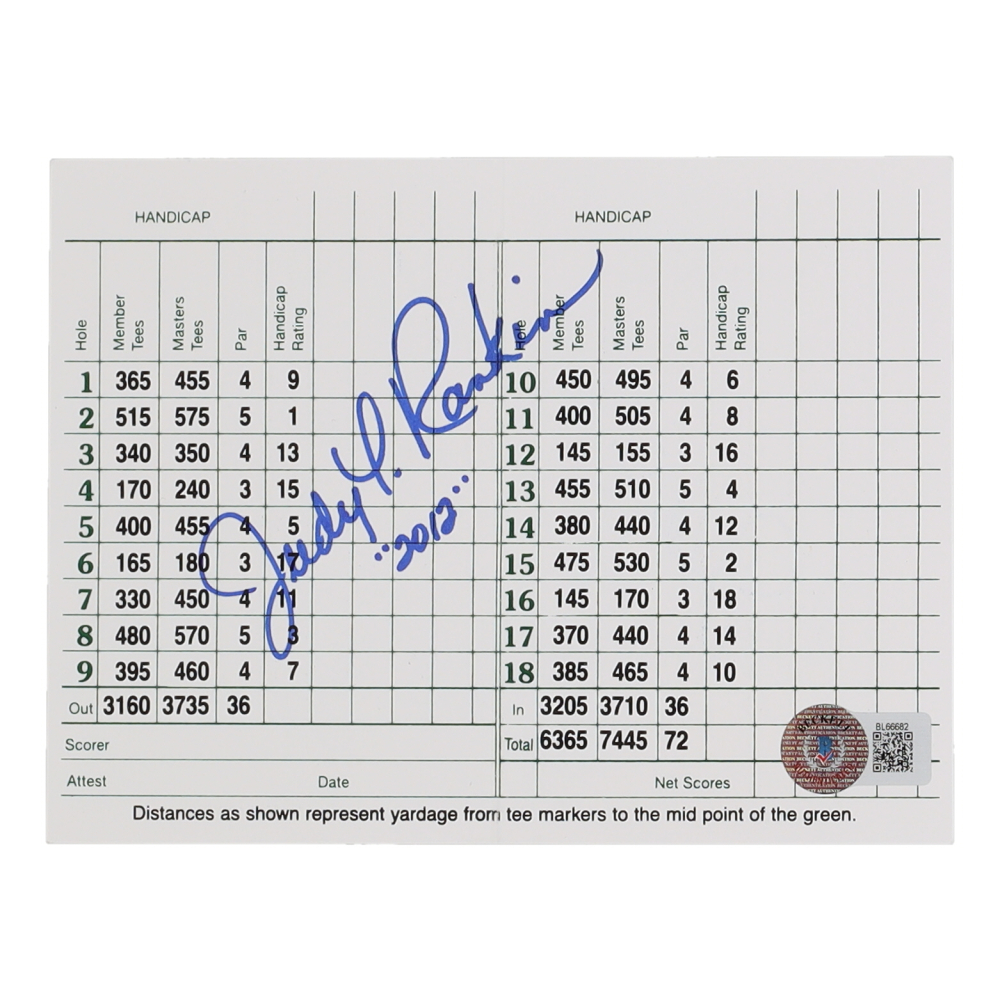 Judy Rankin Signed Augusta National Golf Club Scorecard Inscribed "2012 ...
