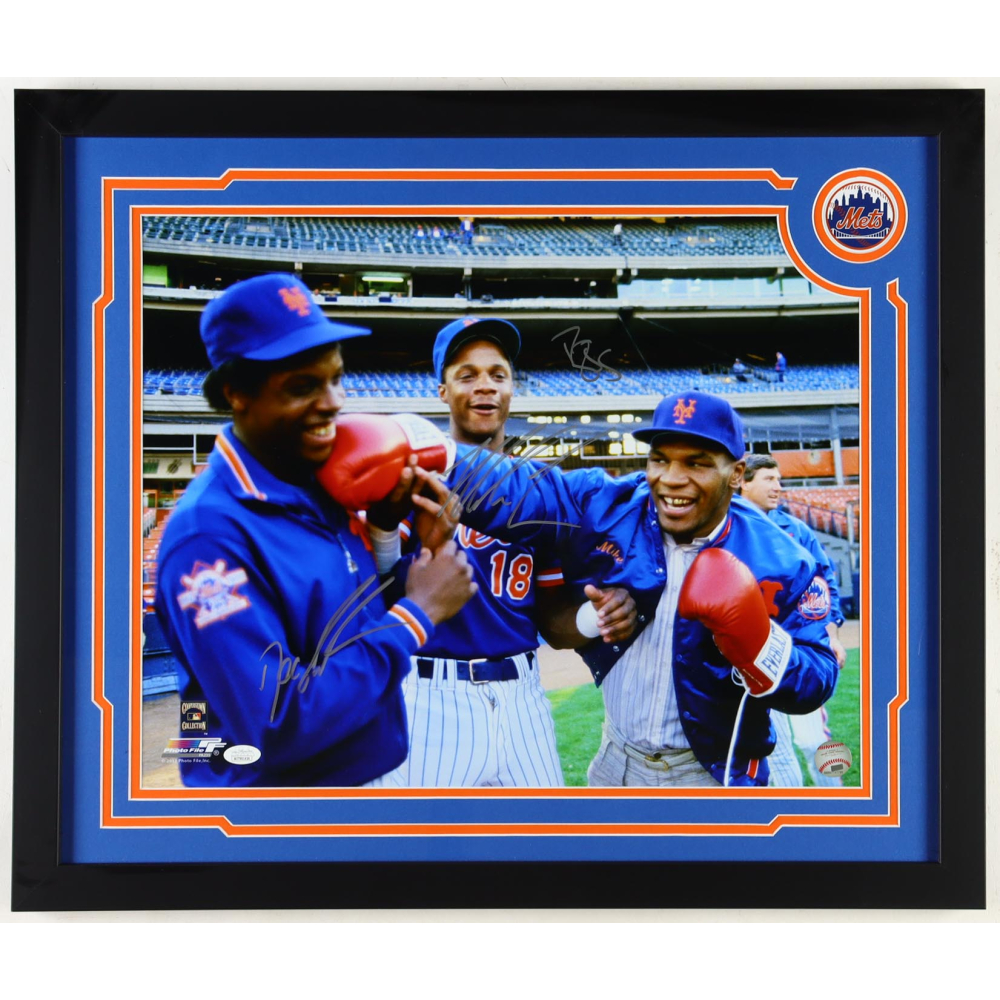 Mike Tyson, Darryl Strawberry & Dwight Gooden Signed Mets Custom Framed ...