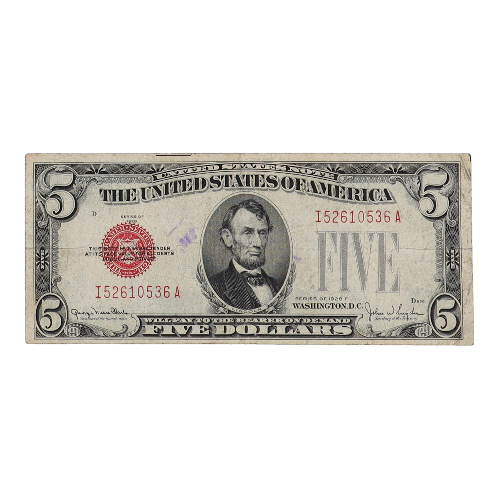 1928-F United States $5 Five Dollar Bank Note - Red Seal | Pristine Auction