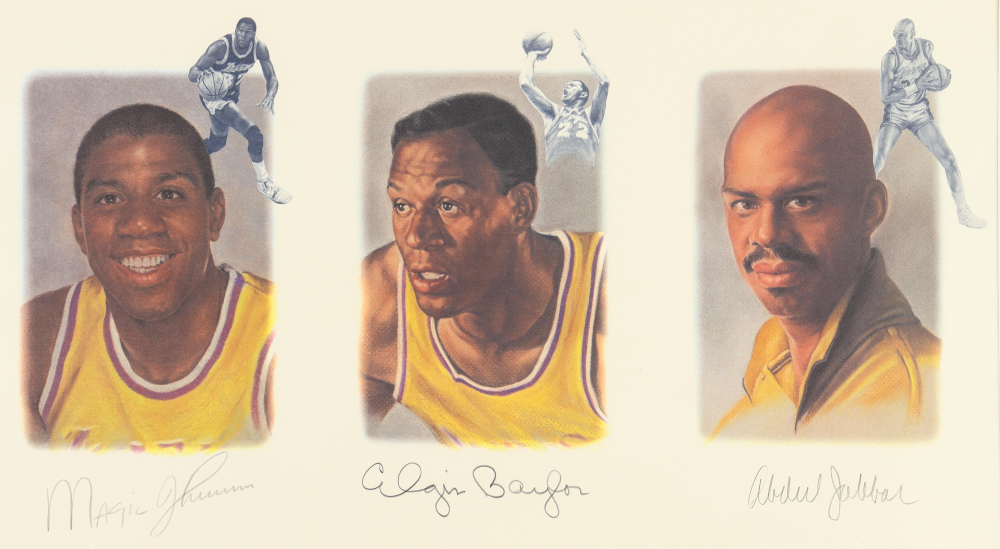 Lakers Legends Custom Framed LE Lithograph Signed by (5) with Wilt ...