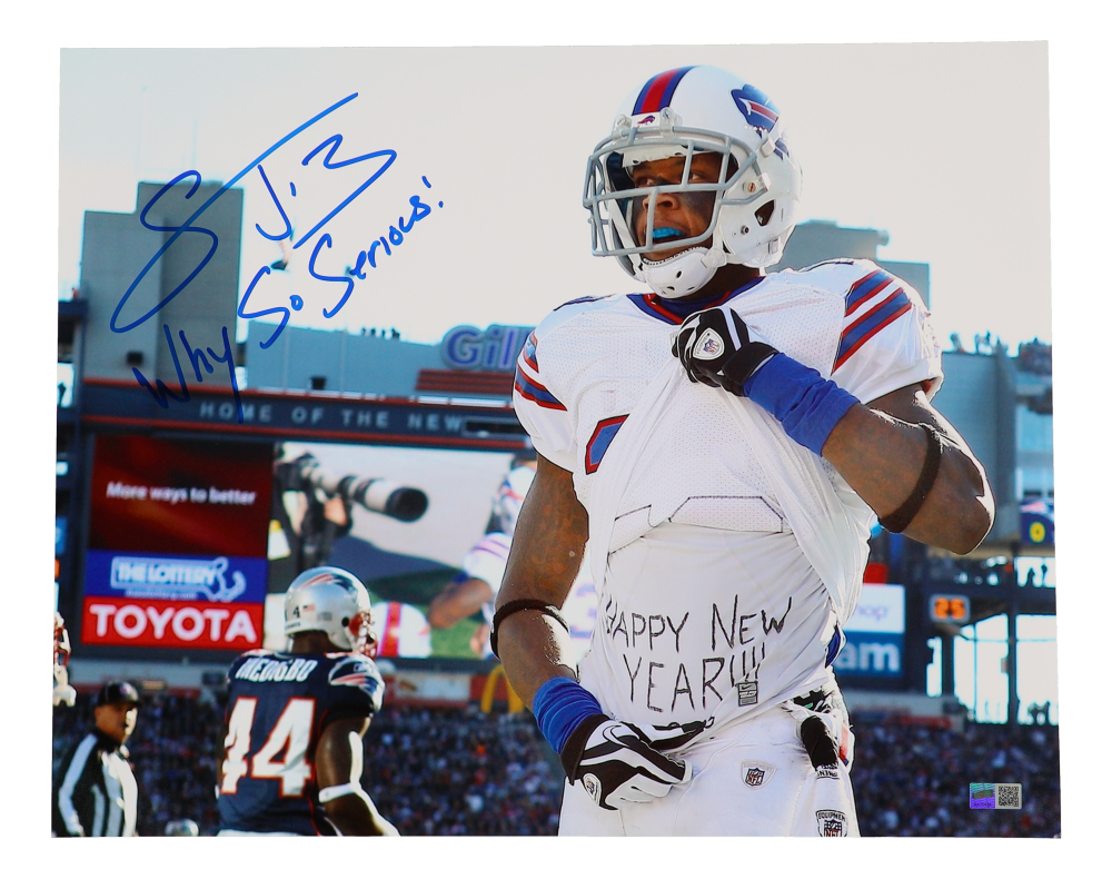 Stevie Johnson Signed Bills 16x20 Photo Inscribed "Why So Serious ...