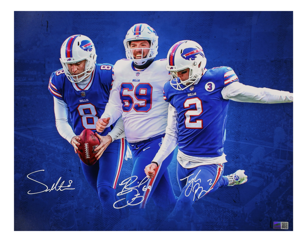 Tyler Bass, Reid Ferguson, & Sam Martin Signed Bills 16x20 Photo (TSE ...