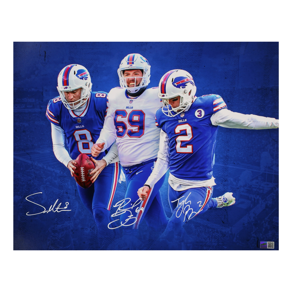 Tyler Bass, Reid Ferguson, & Sam Martin Signed Bills 16x20 Photo (TSE ...