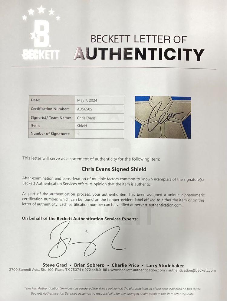 Chris Evans Signed "Captain America" Marvel Full-Size Shield (SWAU ...