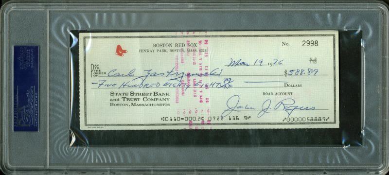 Carl Yastrzemski Signed 1976 Personal Bank Check (PSA) | Pristine Auction