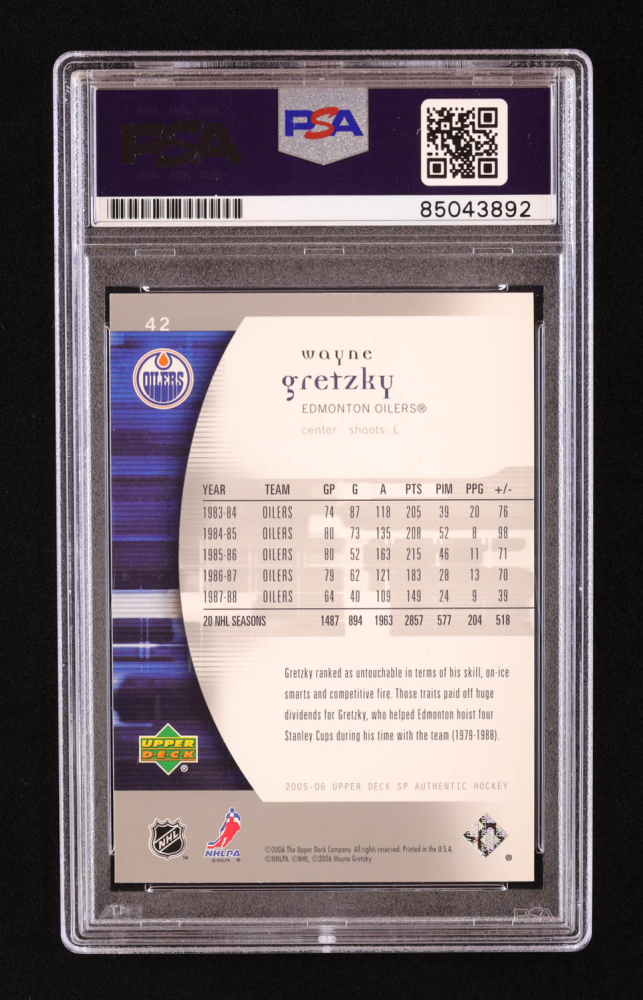 Wayne Gretzky Signed 2005-06 SP Authentic #42 (PSA | Autograph Grade 9 ...