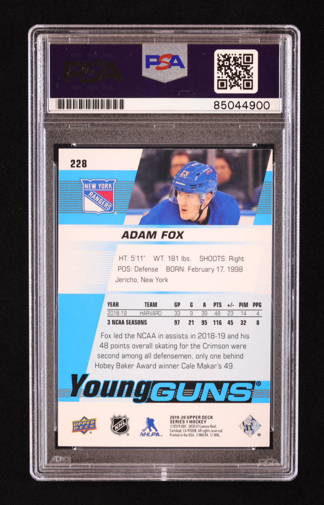 Adam Fox Signed 2019-20 Upper Deck #228 YG RC (PSA | Autograph Grade 10 ...
