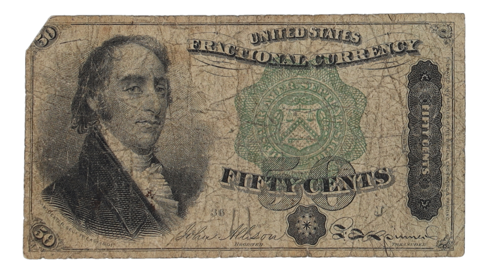 1864 United States Fifty Cents Fractional Fourth Issue Currency ...