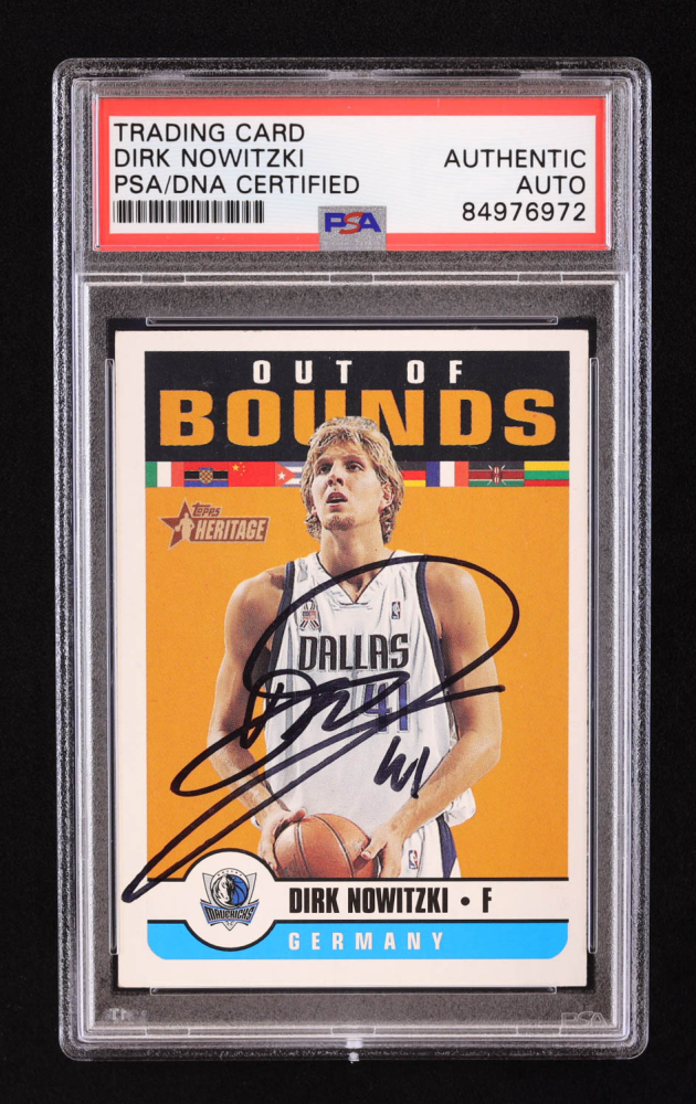 Dirk Nowitzki Signed 2001-02 Topps Heritage Out of Bounds #1 (PSA ...