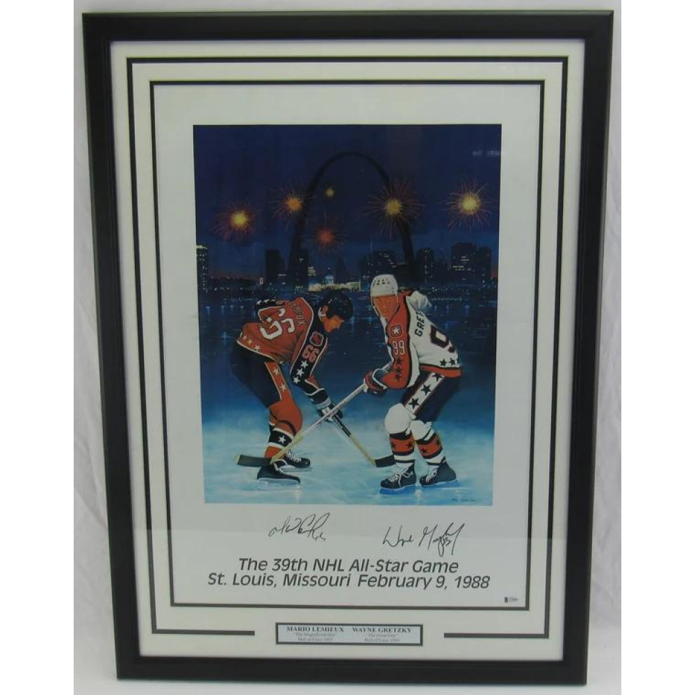 Wayne Gretzky & Mario Lemieux Signed 1988 All-Star Game Custom Framed ...