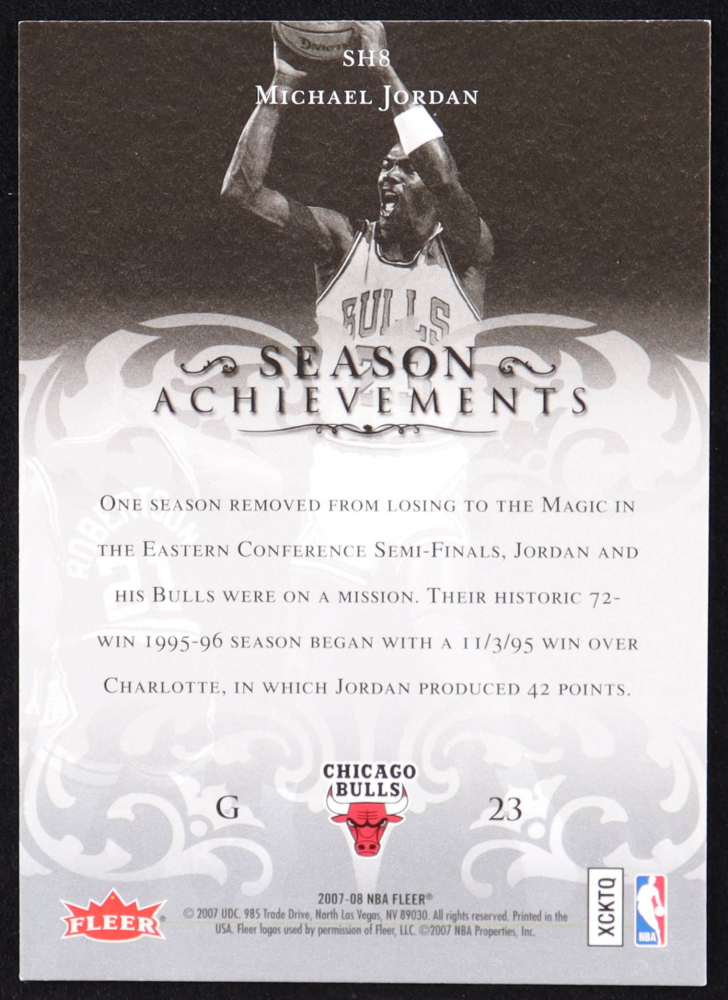 Michael Jordan 2007 Fleer Michael Jordan Season Achievements #SH8 ...