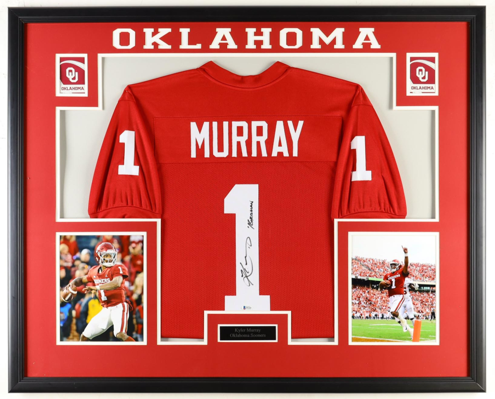 Kyler Murray Signed Custom Framed Jersey Display Inscribed "Heisman '18 ...