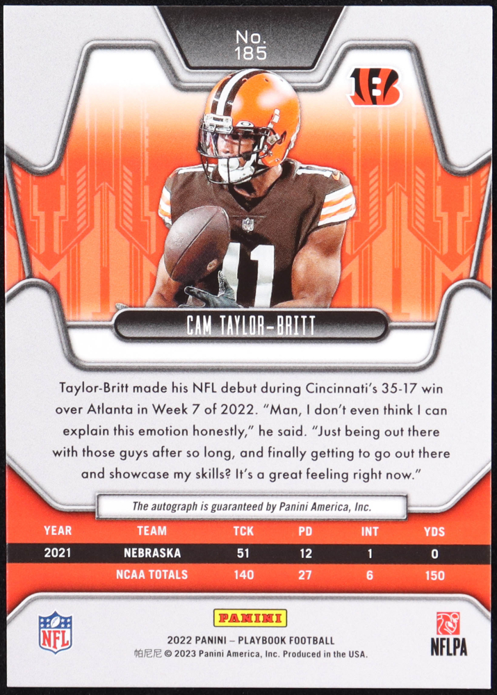 Cameron Taylor-Britt 2022 Panini Playbook Rookie Signatures Blue #185 ...