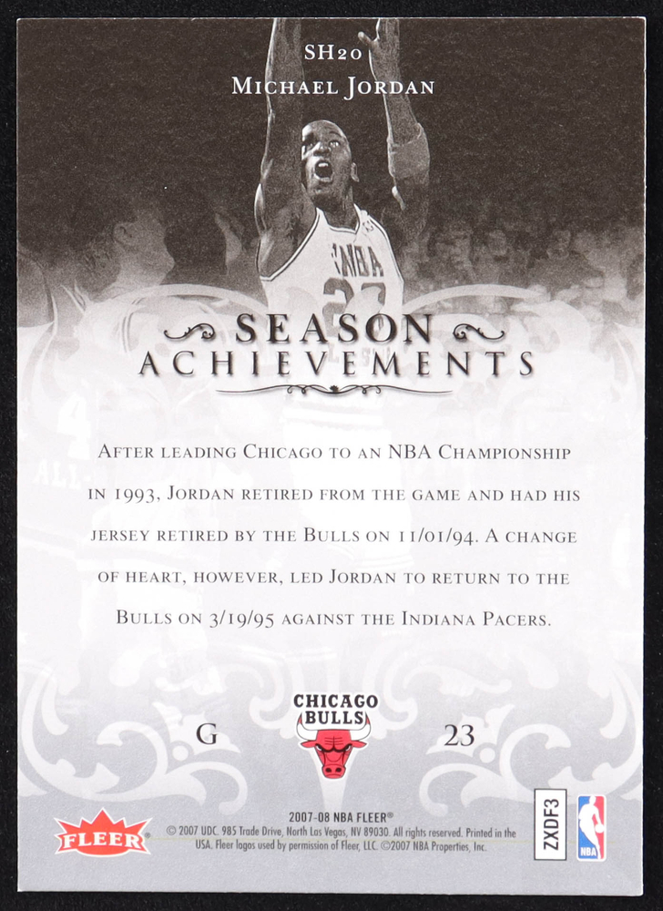 Michael Jordan 2007 Fleer Michael Jordan Season Achievements #SH20 ...