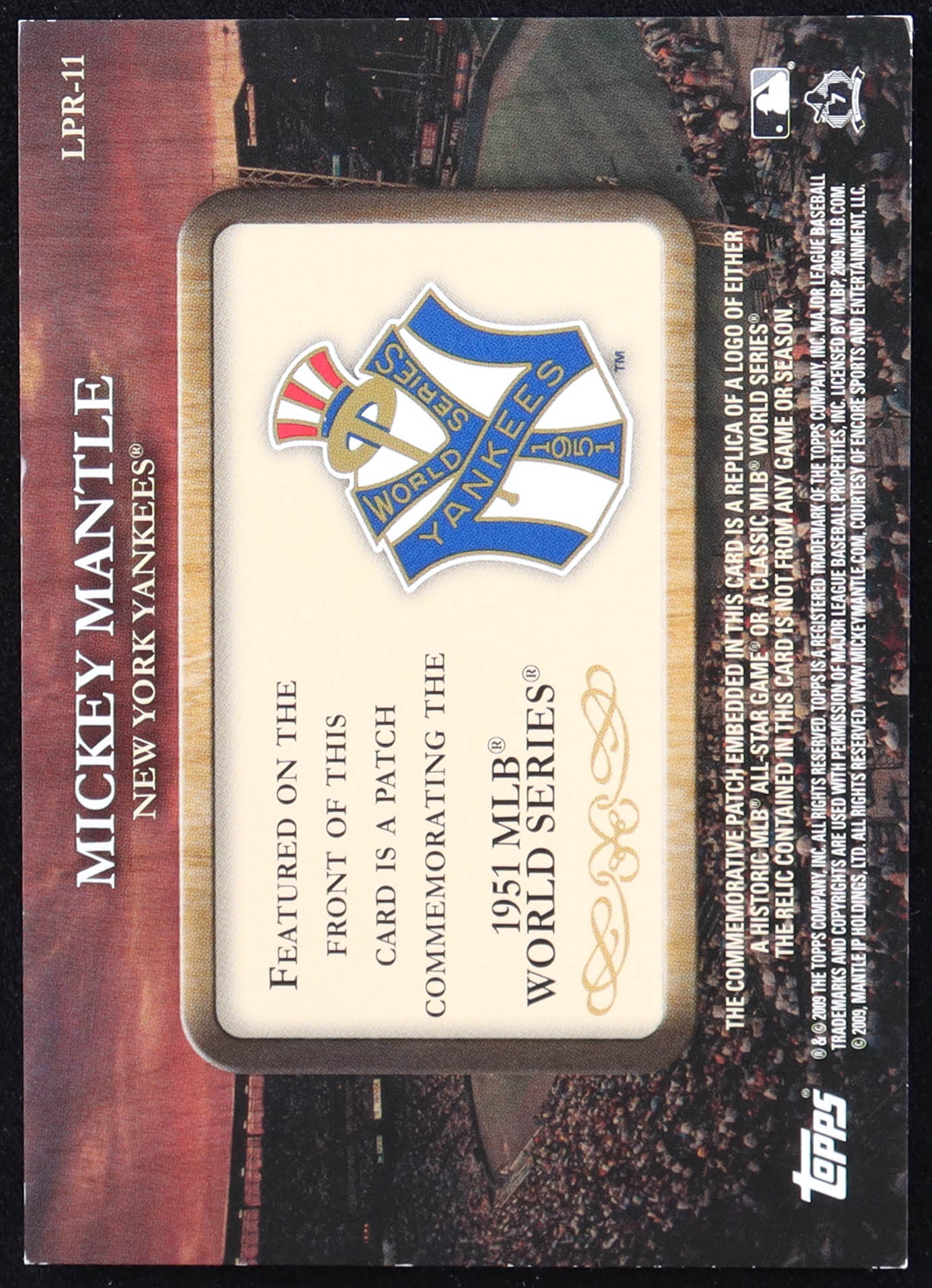 Mickey Mantle 2009 Topps Legends Commemorative Patch #LPR11 / 1951 ...