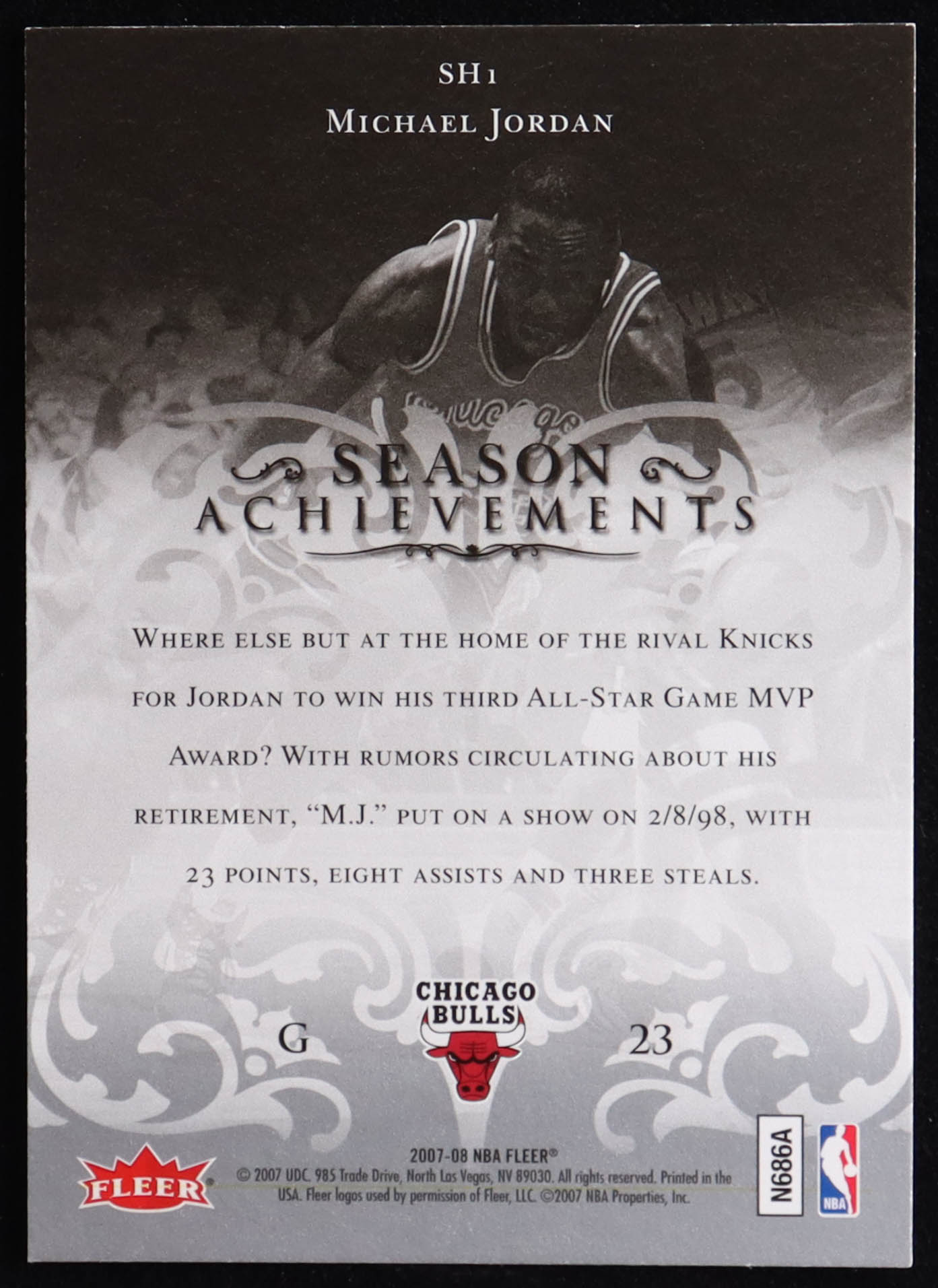 Michael Jordan 2007 Fleer Michael Jordan Season Achievements #SH1 ...