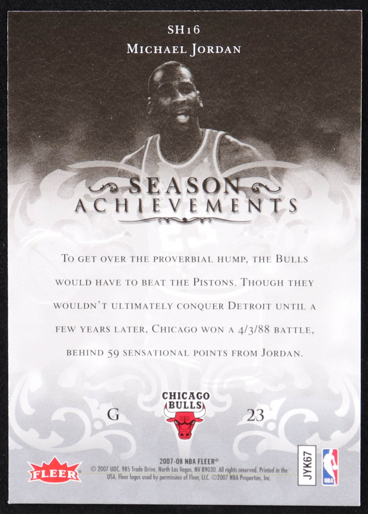 Michael Jordan 2007 Fleer Michael Jordan Season Achievements #SH16 ...