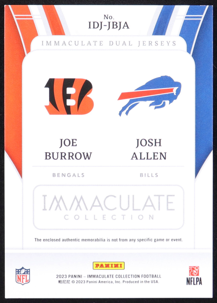 Joe Burrow / Josh Allen 2023 Immaculate Collection Immaculate Dual ...