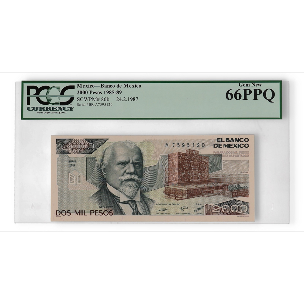 1985-89 Mexico 2,000 Pesos Banco de Mexico Banknote (PCGS Gem New 66PPQ ...