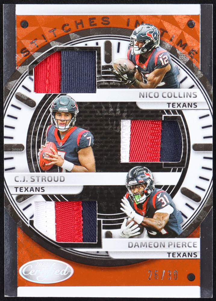 Nico Collins / CJ Stroud / Dameon Pierce 2023 Certified Stitches in ...