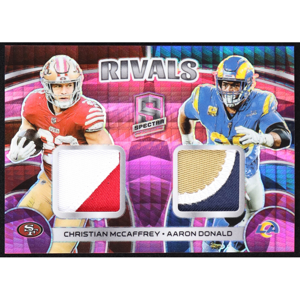 Christian McCaffrey / Aaron Donald 2023 Panini Spectra Rivals Materials Neon Pink #8 #12/15 ...