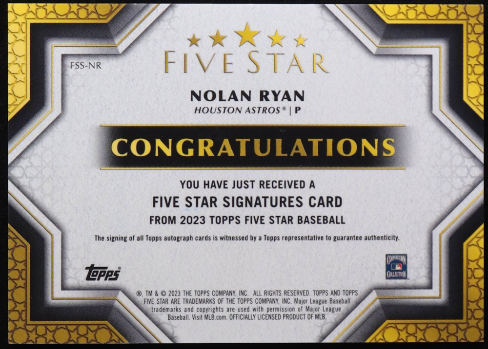 Nolan Ryan 2023 Topps Five Star Signatures #FSSNR #11/20 | Pristine Auction