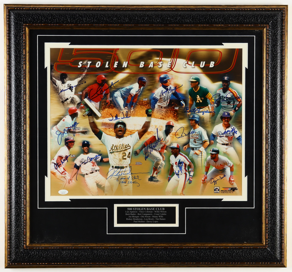 500 Stolen Base Club Custom Framed Photo Signed By (15) with Rickey ...