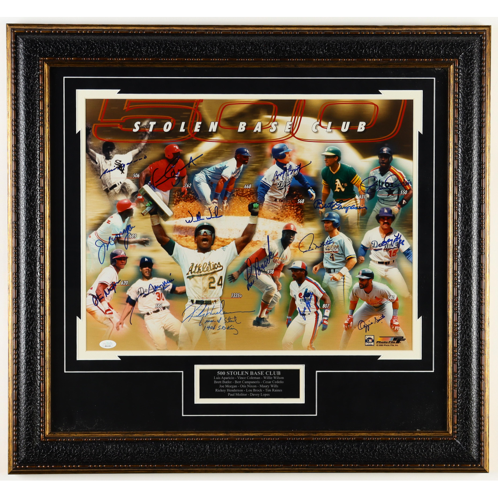 500 Stolen Base Club Custom Framed Photo Signed By (15) with Rickey ...