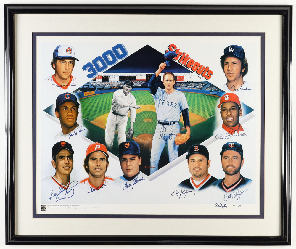 3000 Strikeouts LE Custom Framed Photo Signed By (10) with Nolan Ryan ...