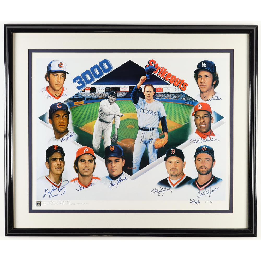 3000 Strikeouts LE Custom Framed Photo Signed By (10) with Nolan Ryan ...