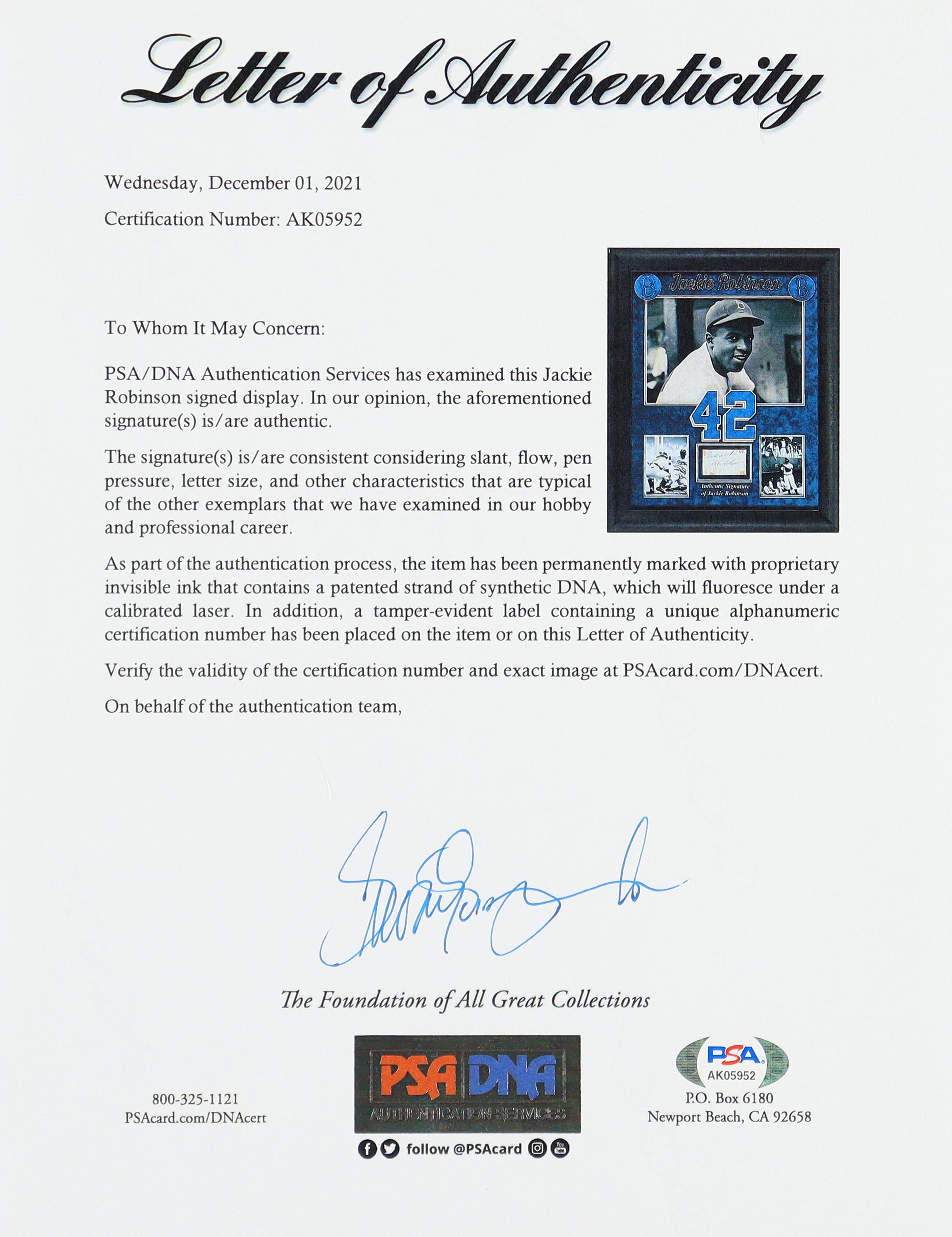 Jackie Robinson Signed Dodgers Custom Framed Cut Display Inscribed ...