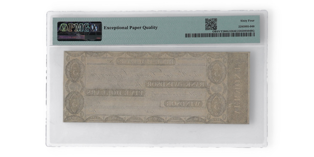 1820s-30s $5 Note - Bank of Windsor, Vermont (PMG CU64 EPQ) | Pristine ...