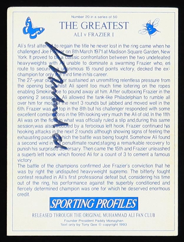 Muhammad Ali Signed 1993 Sporting Profiles The Greatest #20 Ali v ...