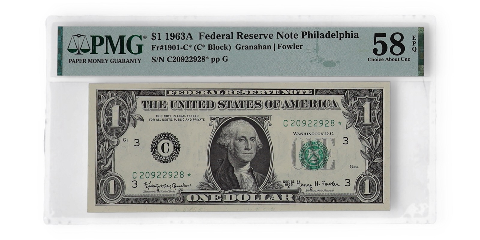 1963-A U.S. $1 Federal Reserve "Star" Note (PMG Choice AU58 EPQ ...