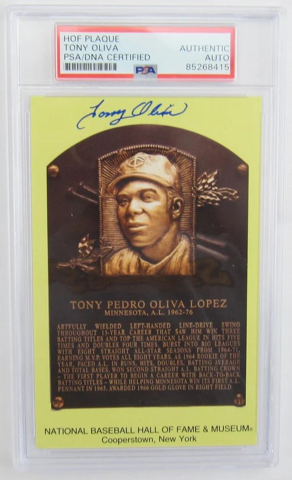 Tony Oliva Signed Hall of Fame Plaque Postcard (PSA) | Pristine Auction