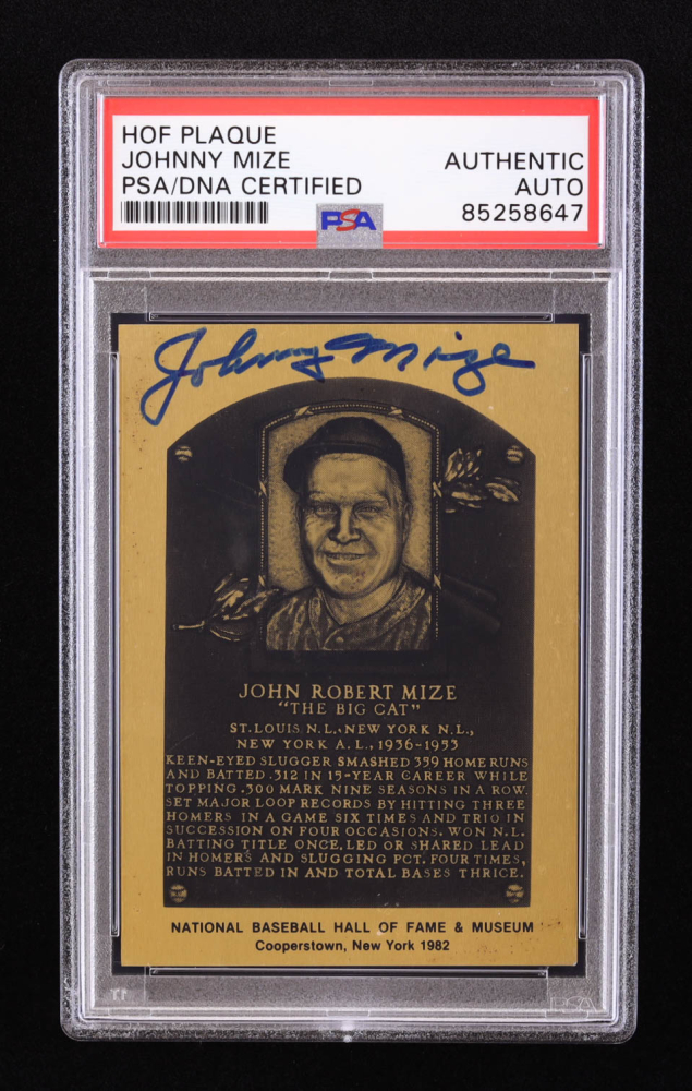 Johnny Mize Signed Hall of Fame Metal Plaque (PSA) | Pristine Auction