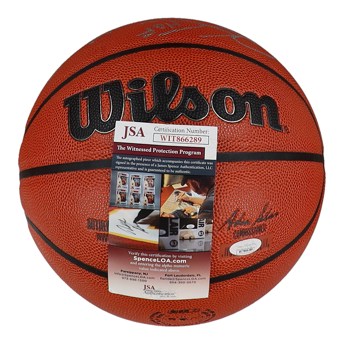 Hakeem Olajuwon & Ralph Sampson Signed NBA Basketball Inscribed "HOF 12 ...