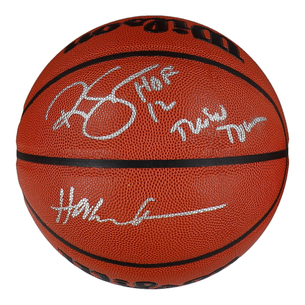 Hakeem Olajuwon & Ralph Sampson Signed NBA Basketball Inscribed "HOF 12 ...