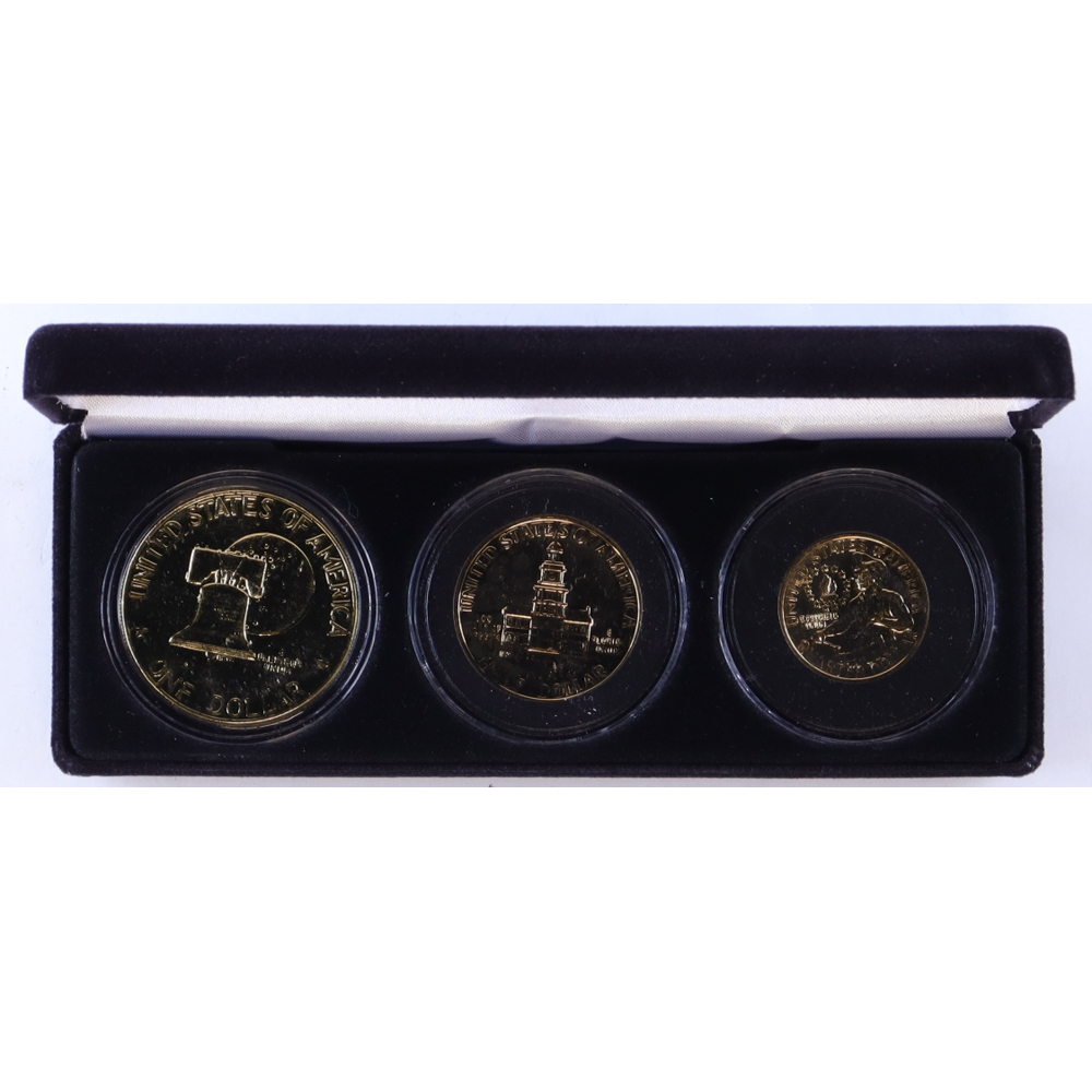 1976 United States Bicentennial 24KT Gold Plated Set with (3) Coins ...
