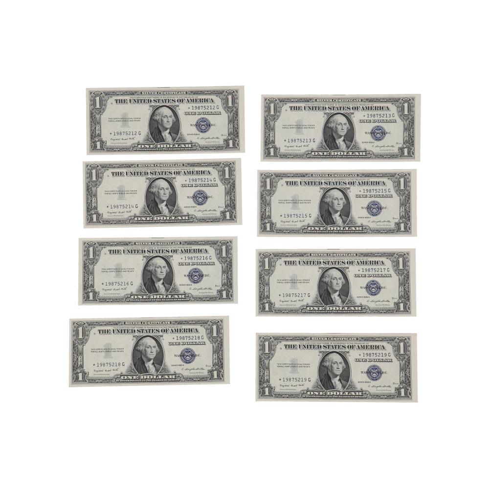 Sequential Set Of (8) Numbered 1935G $1 Dollar Star Note Silver ...
