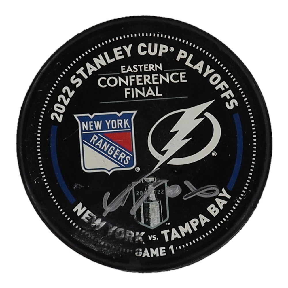 Adam Fox Signed 2022 Stanley Cup Eastern Conference Finals Logo Puck ...