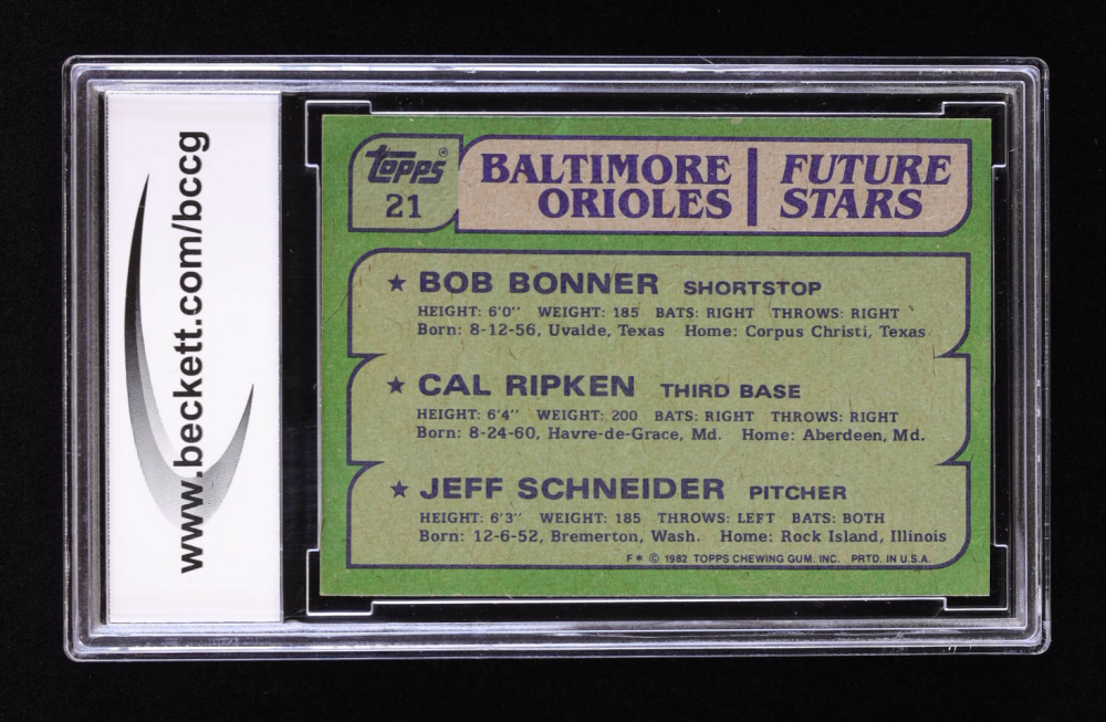 Bob Bonner / Cal Ripken Jr. / Jeff Schneider 1982 Topps #21 RC (BCCG 10 ...