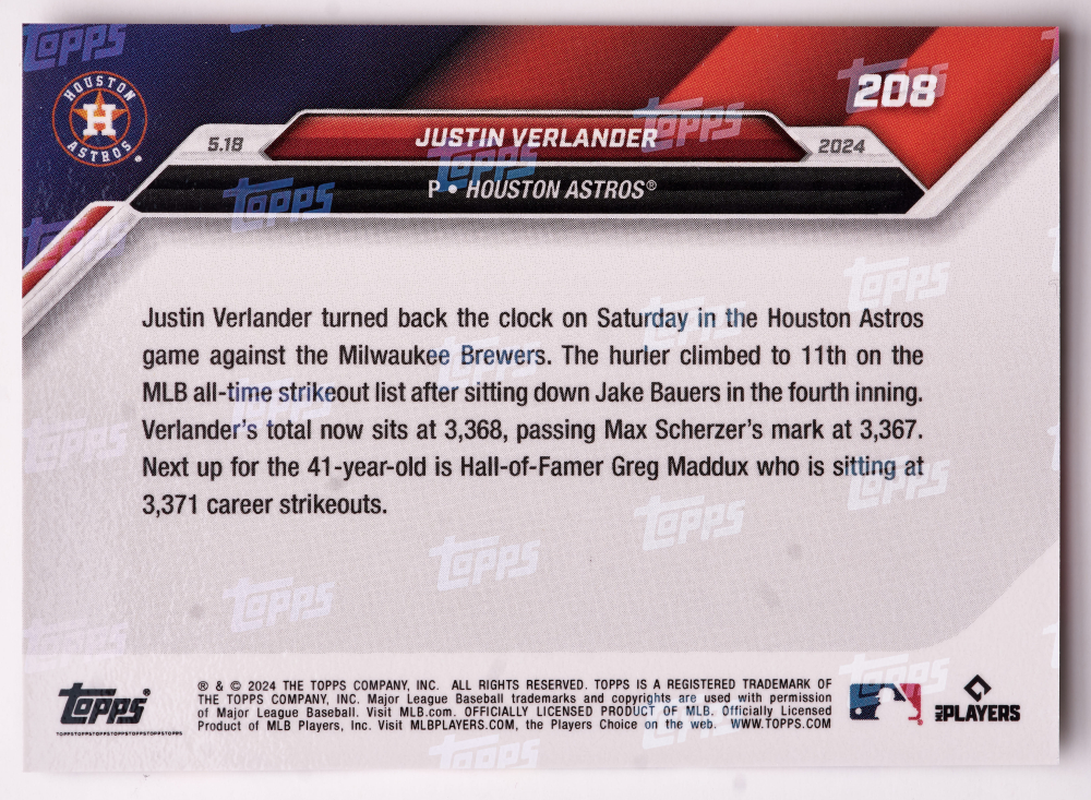 Justin Verlander 2024 Topps Now #208 | Pristine Auction