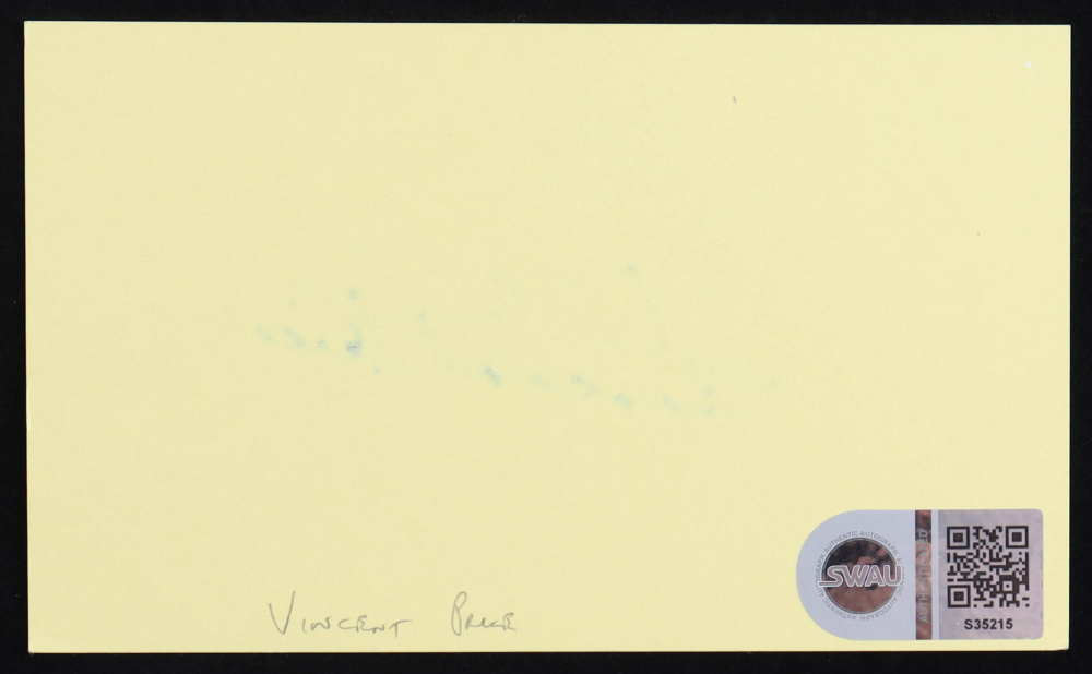 Vincent Price Signed Index Card (SWAU) | Pristine Auction