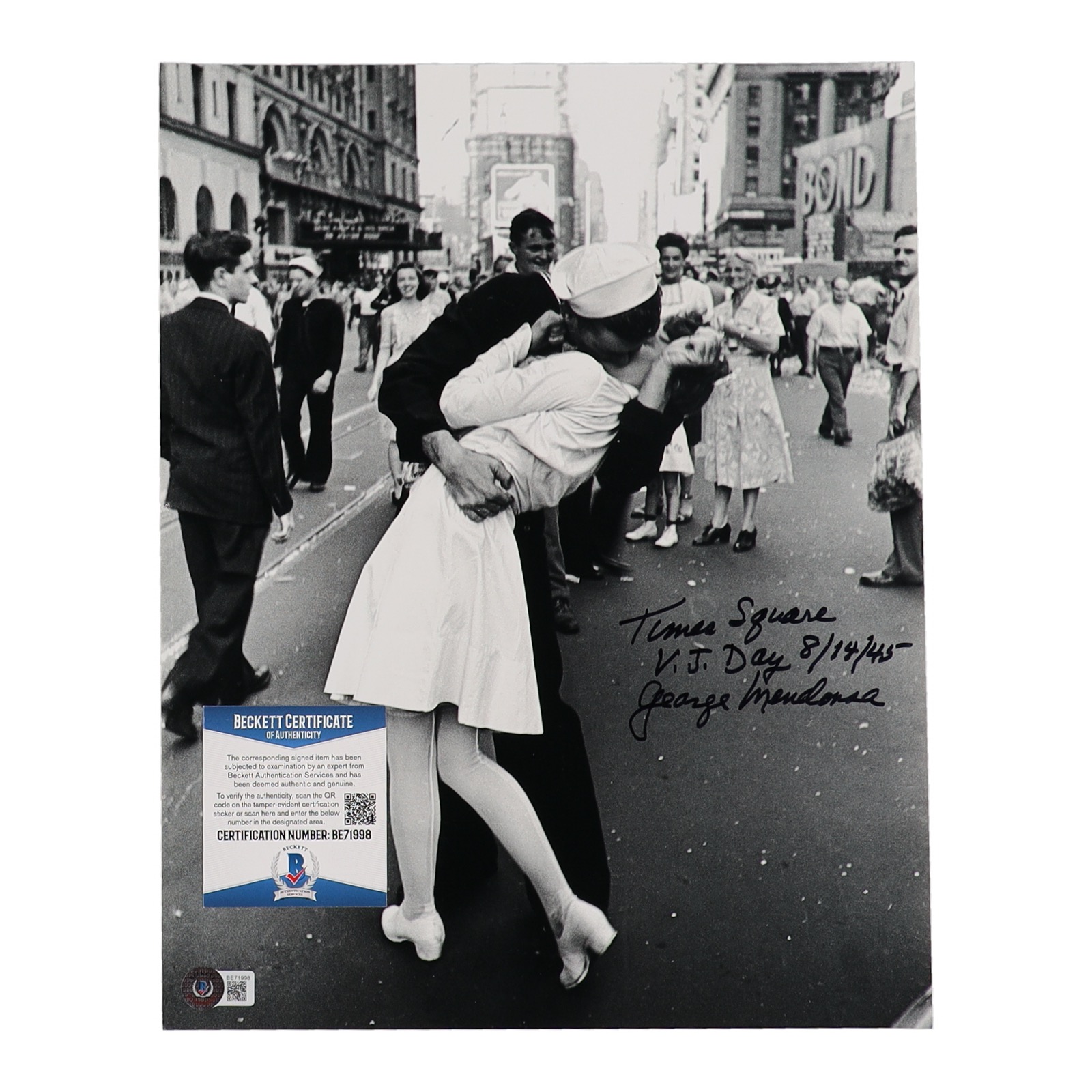 George Mendonsa Signed "V-J Day in Times Square" 11x14 Photo Inscribed ...