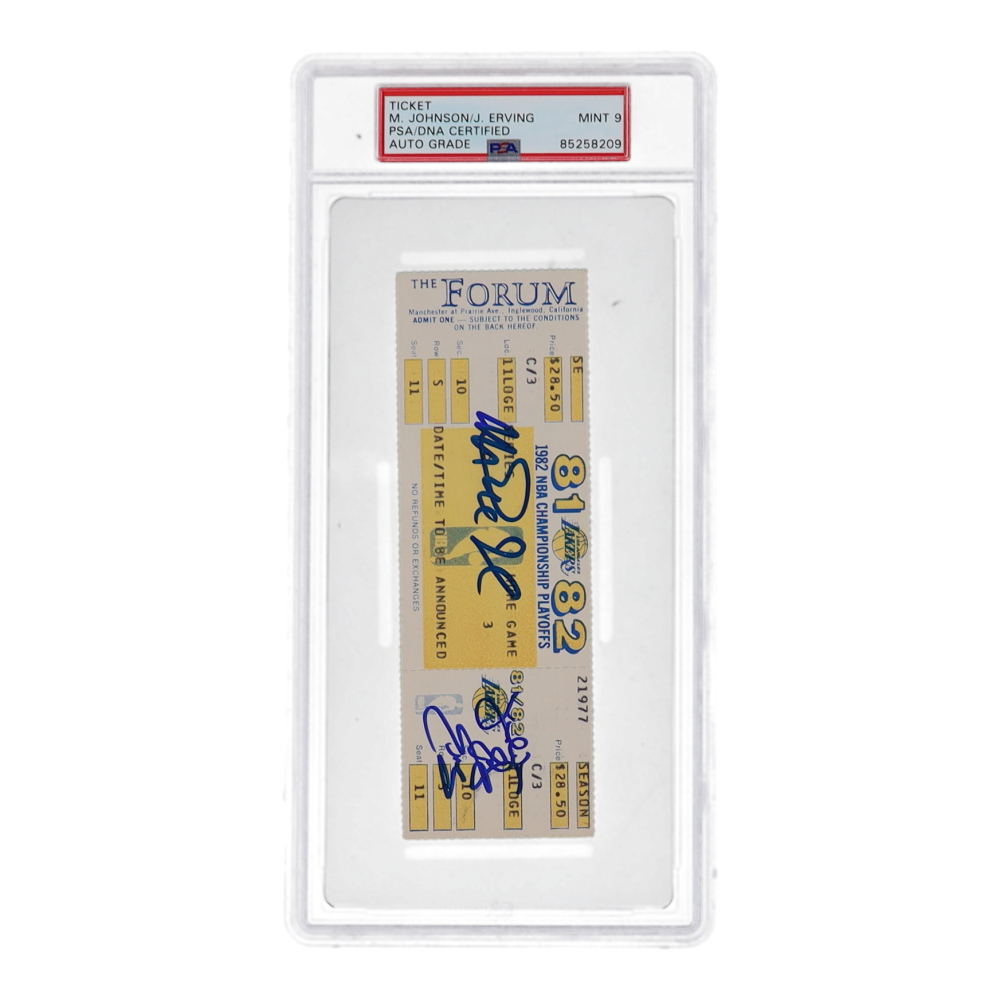 Magic Johnson & Julius Erving Signed 1982 NBA Playoffs at the Forum ...